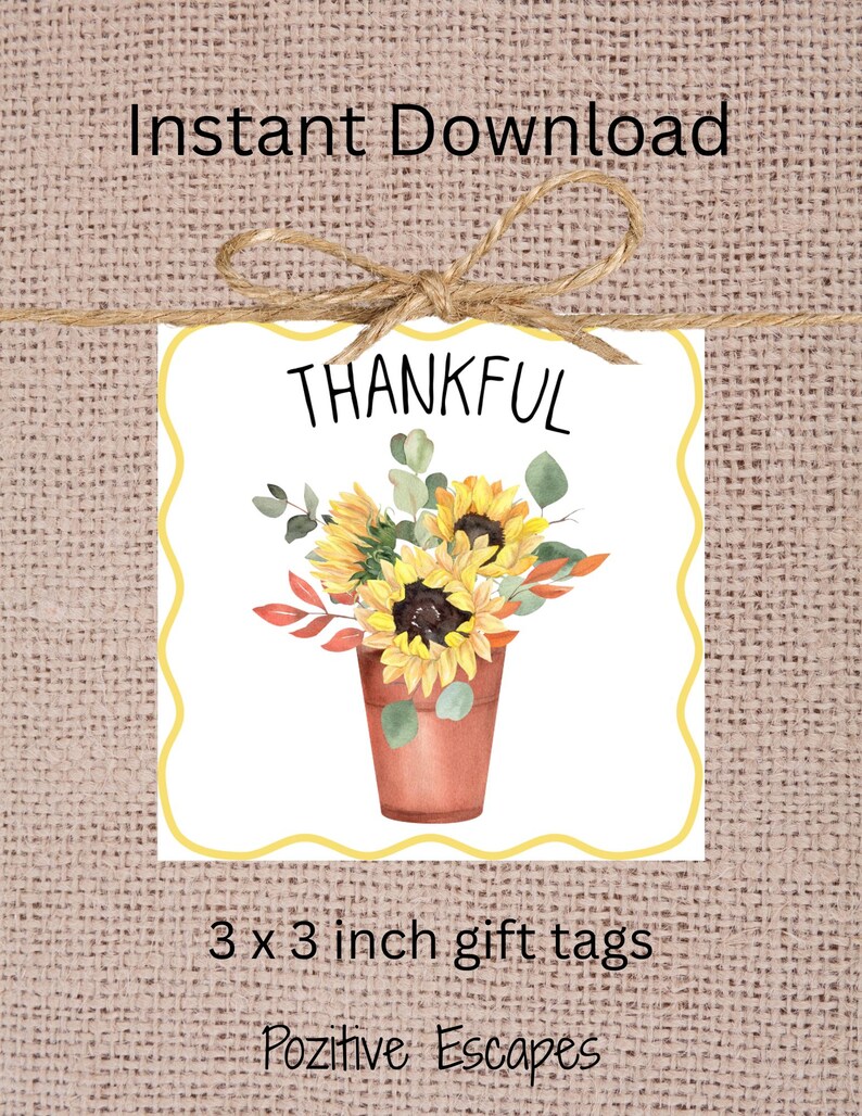 Sunflower Thank You Gift Tags: Printable Fall Favor Tags (3x3, Instant ...