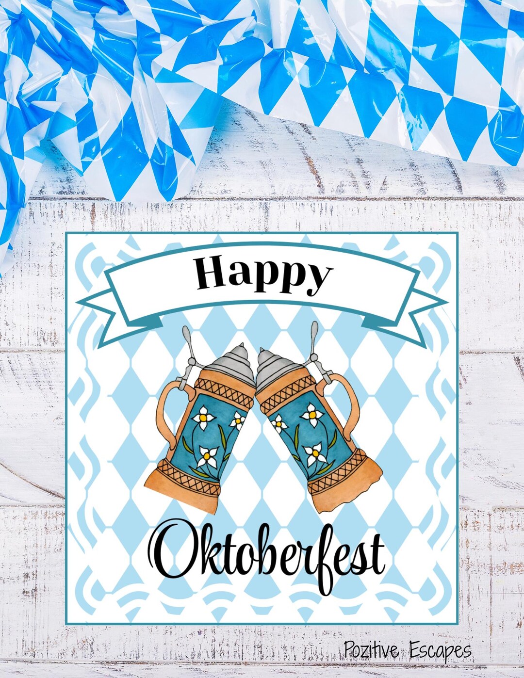 Oktoberfest Gift Tags: Bavarian Beer Mugs, Blue & White (PDF/PNG ...
