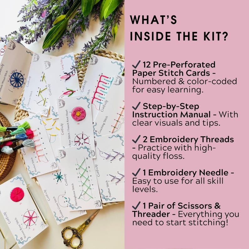 Embroidery Stitch Card Kit Set 2: Beginner DIY Illustrated Instructions ...
