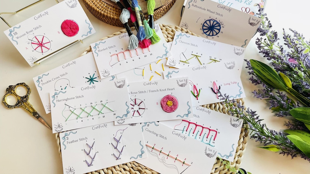 Embroidery Stitch Card Kit Set 2: Beginner DIY Illustrated Instructions ...