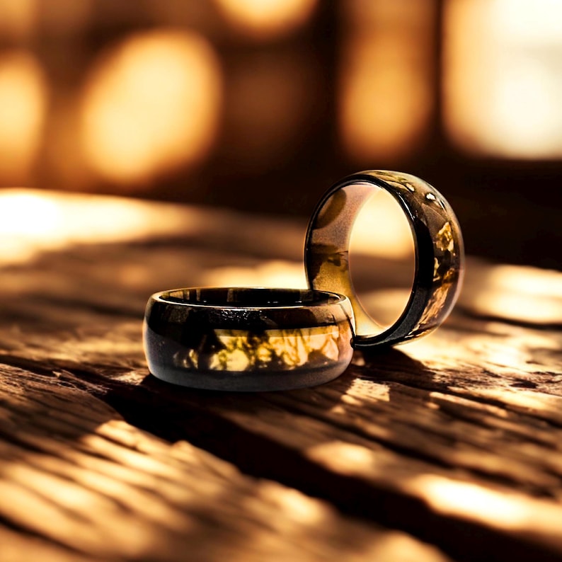 Black Tungsten Ring With Gold Leaf Inlay - Comfort Fit Wedding Band - Etsy