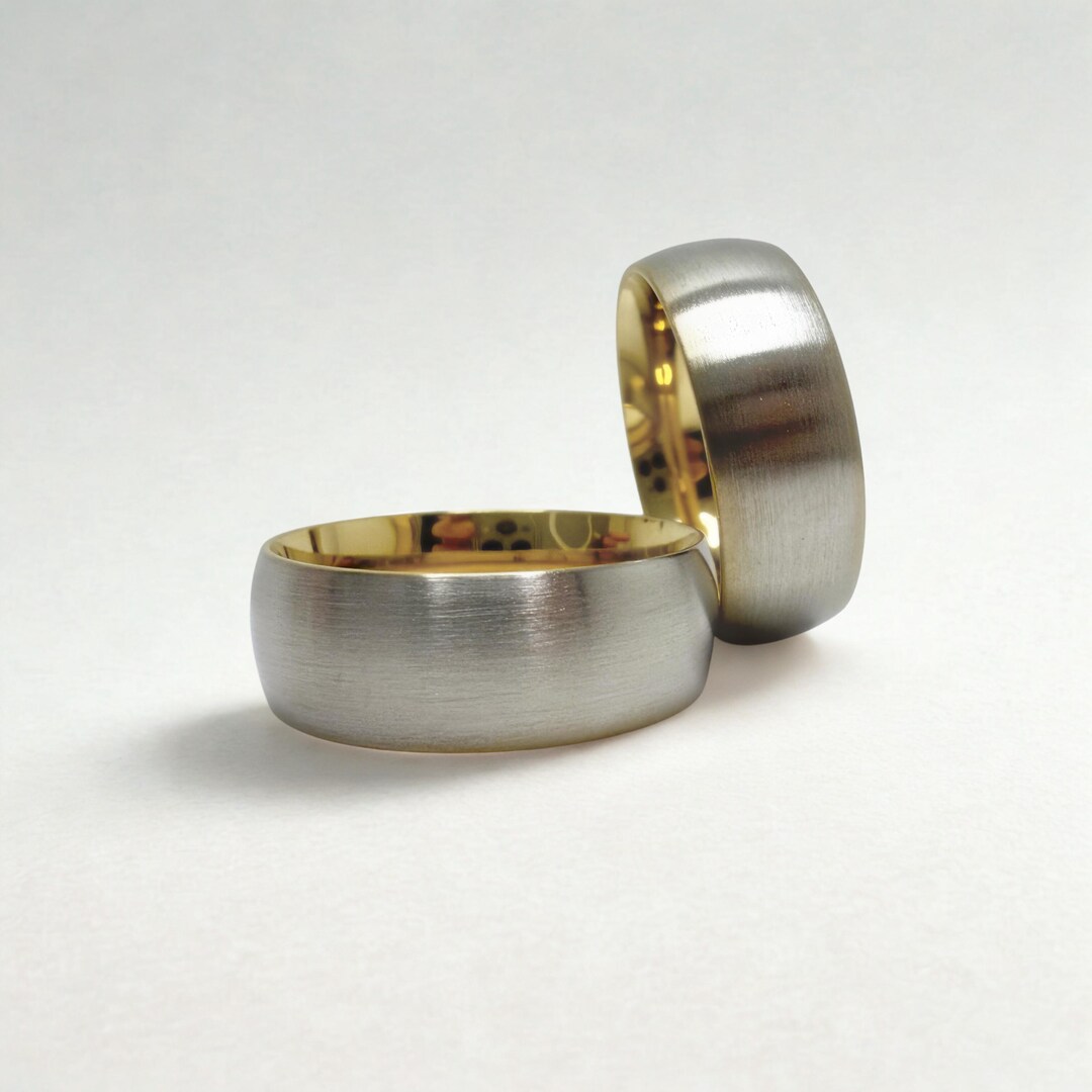 Matte Silver & Gold Tungsten Wedding Band: Comfort Fit, Durable Mens ...