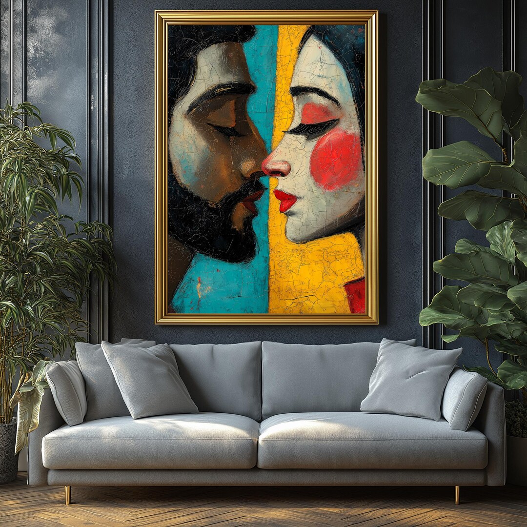 Abstract Couple Love Art, Picasso-style Romantic Wall Print, Colorful ...