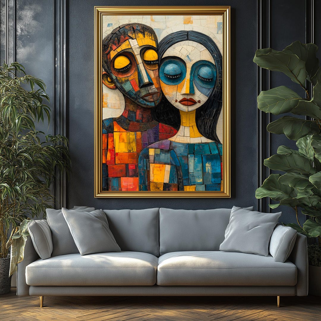 Cubist Art Print, Picasso Poster, Abstract AI Art, Romantic Style ...