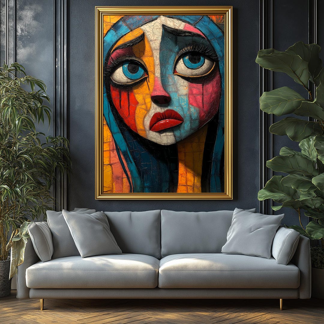 Abstract Sad Woman Portrait | Ai-generated Emotional Cubist Wall Art ...