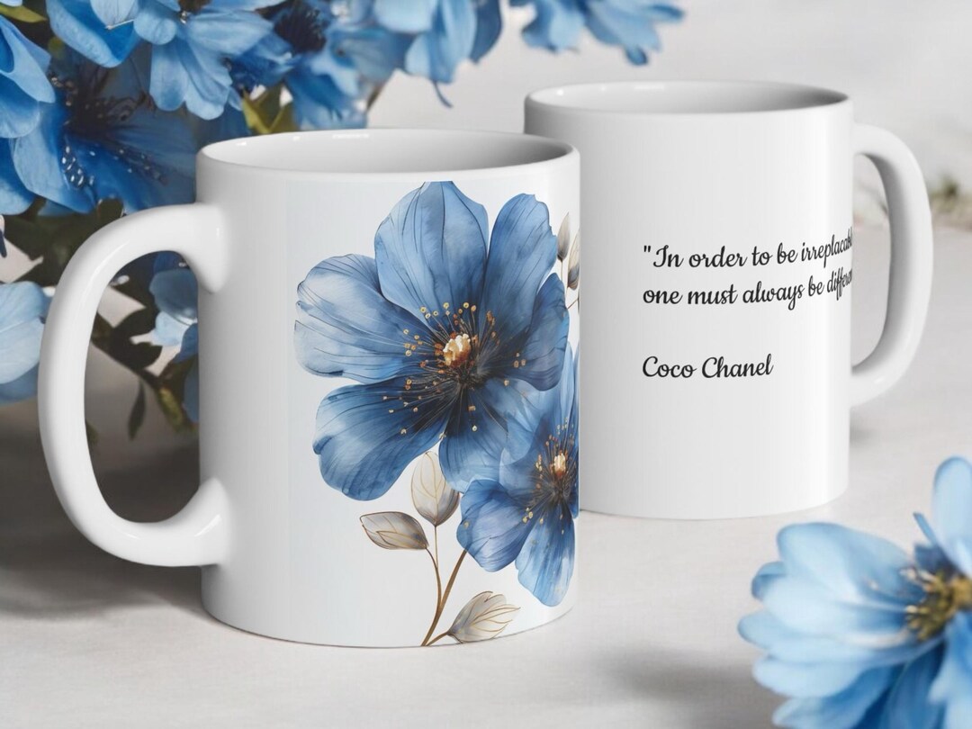 Coco Chanel Inspired Blue Floral Quote Ceramic Mug Vintage Floral Mug ...