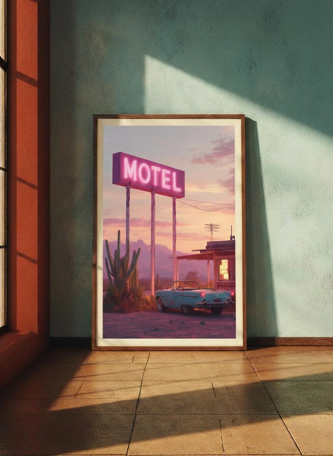 Retro Motel Poster, Vintage 60s Neon Sign Wall Art, Americana Roadtrip ...