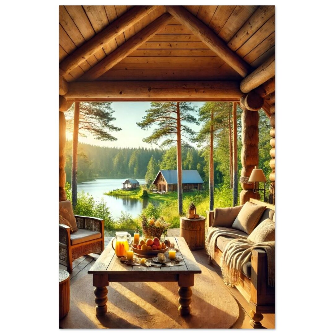 Cosy Lakeside Cabin Porch – Rustic Wall Art Print Classic Semi-glossy ...