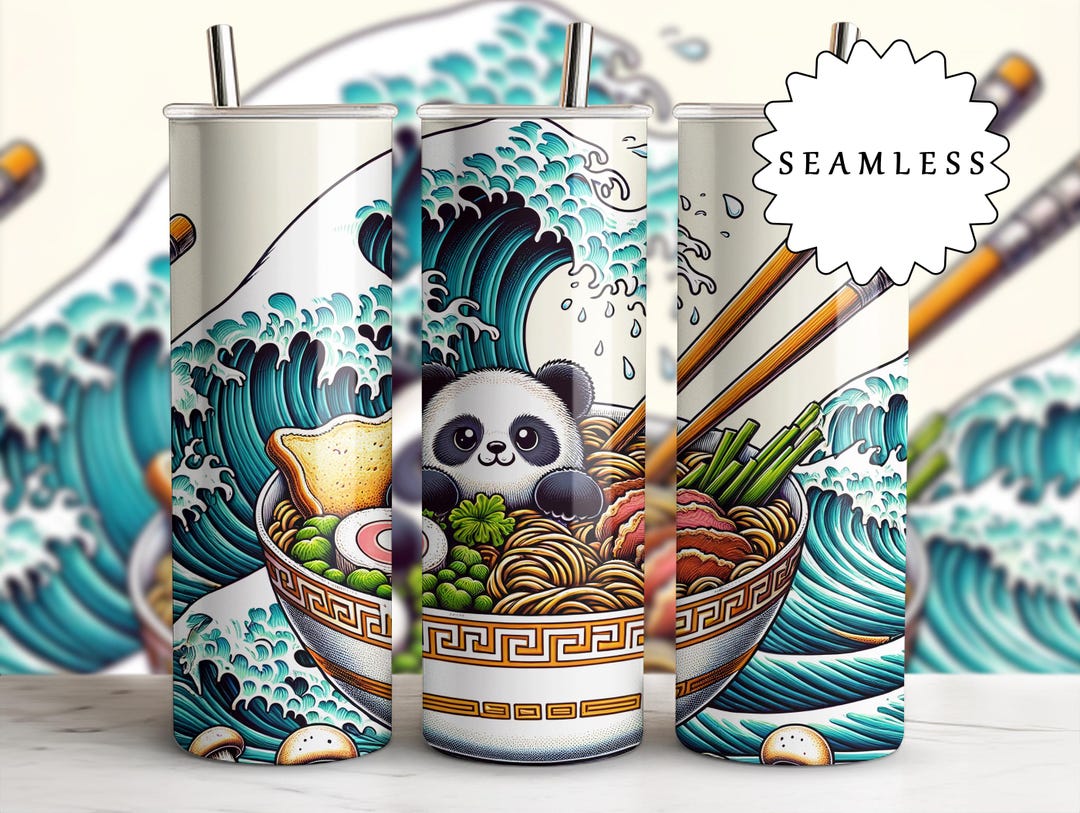 Kawaii Panda Ramen Tumbler Wrap: Japanese Wave Design PNG (digital ...