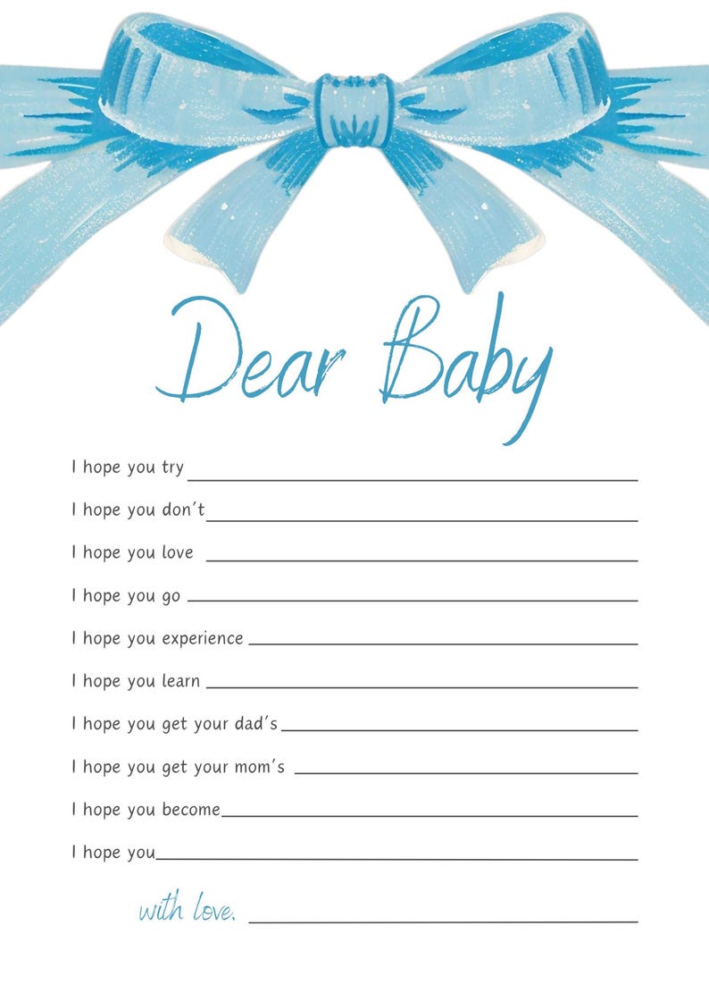 Dear Baby Baby Shower Game - Blue Bow Ribbon, Instant Digital Download ...