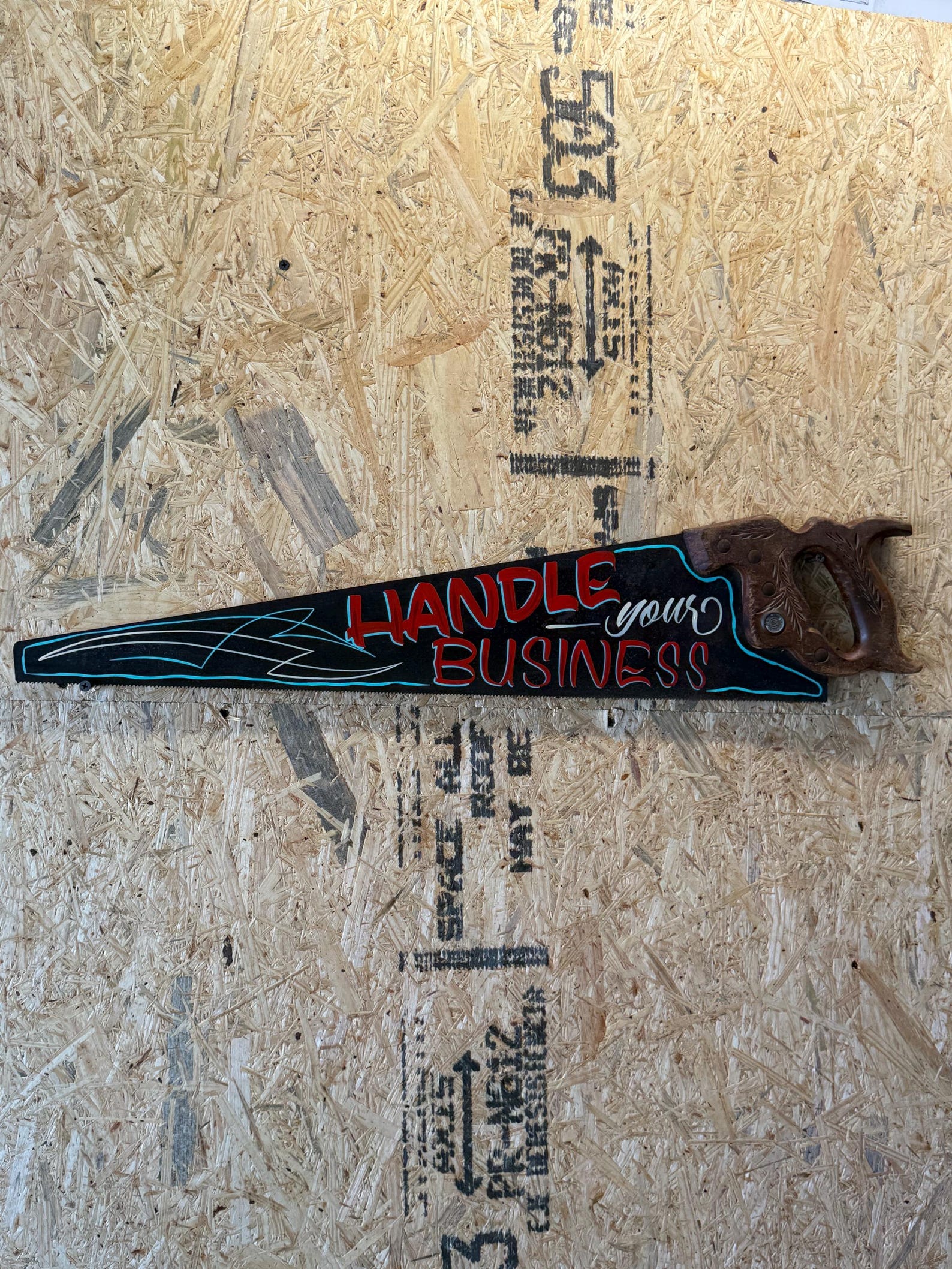 Hand Painted Vintage Saw Wall Art – “handle Business” Custom Decorative ...