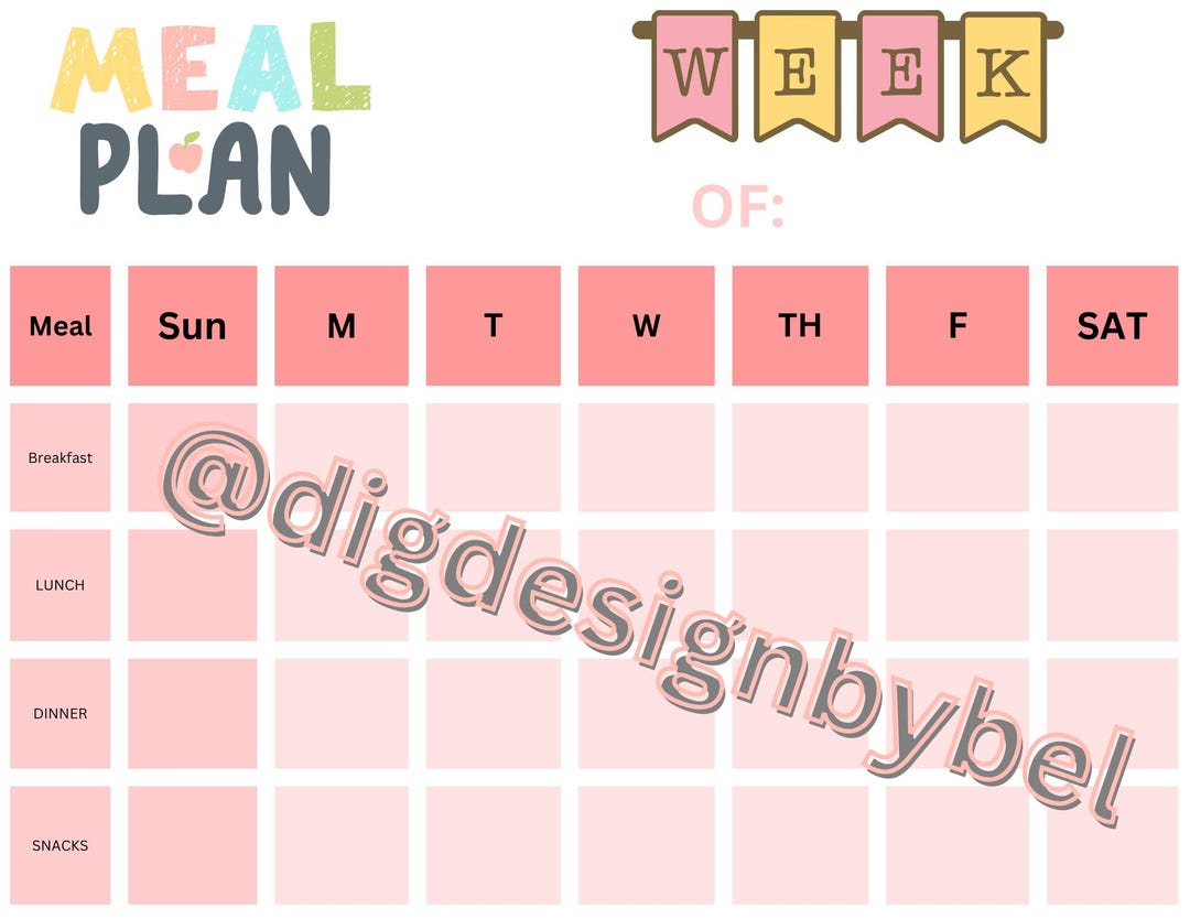 Printable Meal Plan. Meal Plan Template. Meal Plan Sheet. Colorful Meal ...