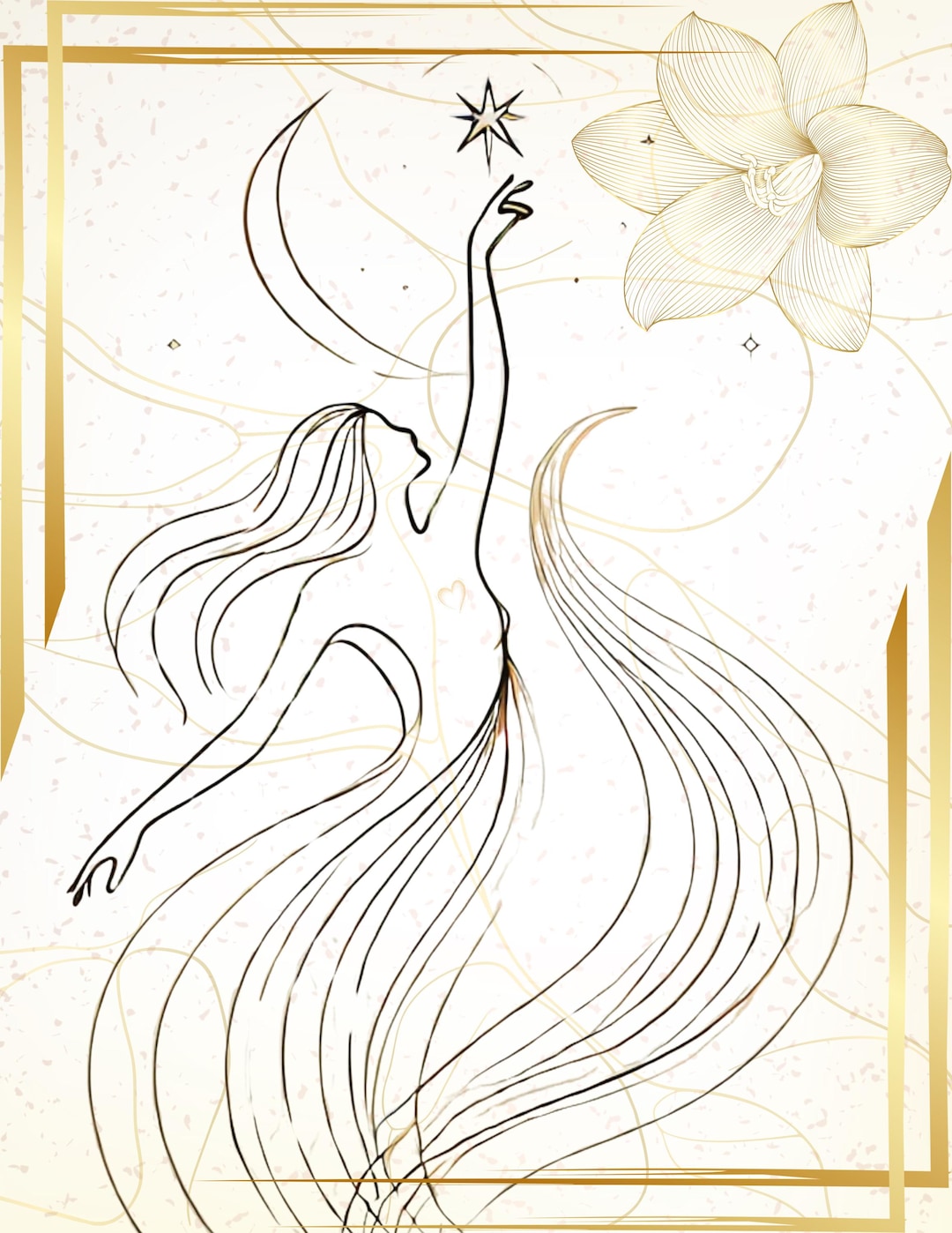 Minimalist Goddess Line Art Print , Celestial Woman Wall Decor, Gold ...
