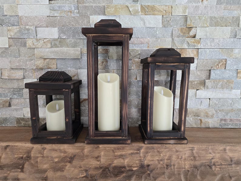 Rustic Wooden Lantern – Handmade Farmhouse Candle Holders, Reclaimed ...