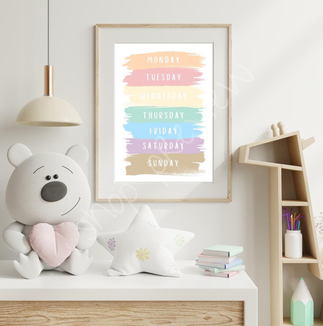 Days of the Week Kids Poster, Nursery Decor, Playroom Art, Digital ...