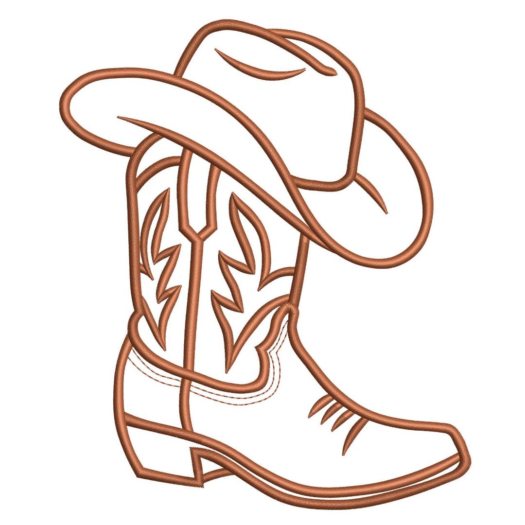 Western Cowboy Boot & Hat Embroidery Design – Rodeo Outline Embroidery ...