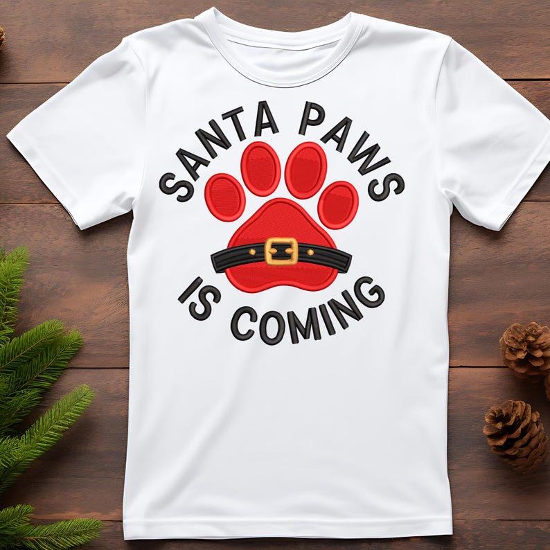 Santa Paws is Coming Embroidery Design – Christmas Pet Paw Machine ...