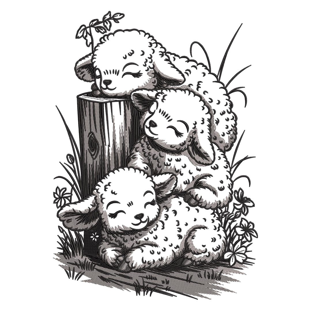 Sleeping Lambs Embroidery Design, Cute Baby Sheep Stack Machine ...