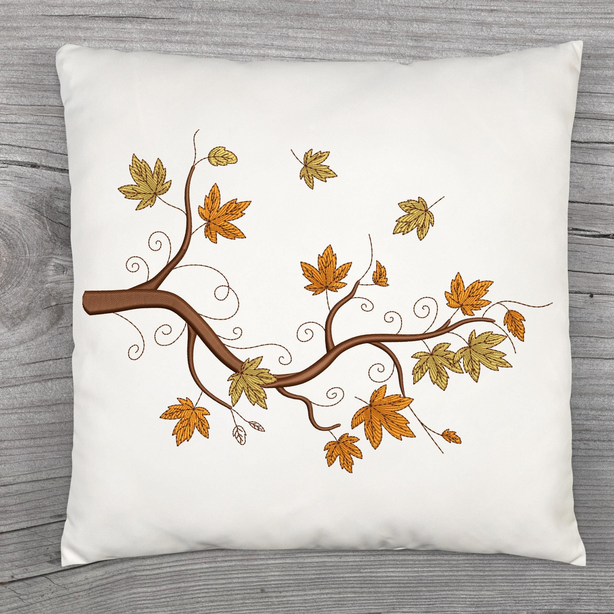 Falling Autumn Leaves Branch Embroidery Design – Fall Tree Machine File ...