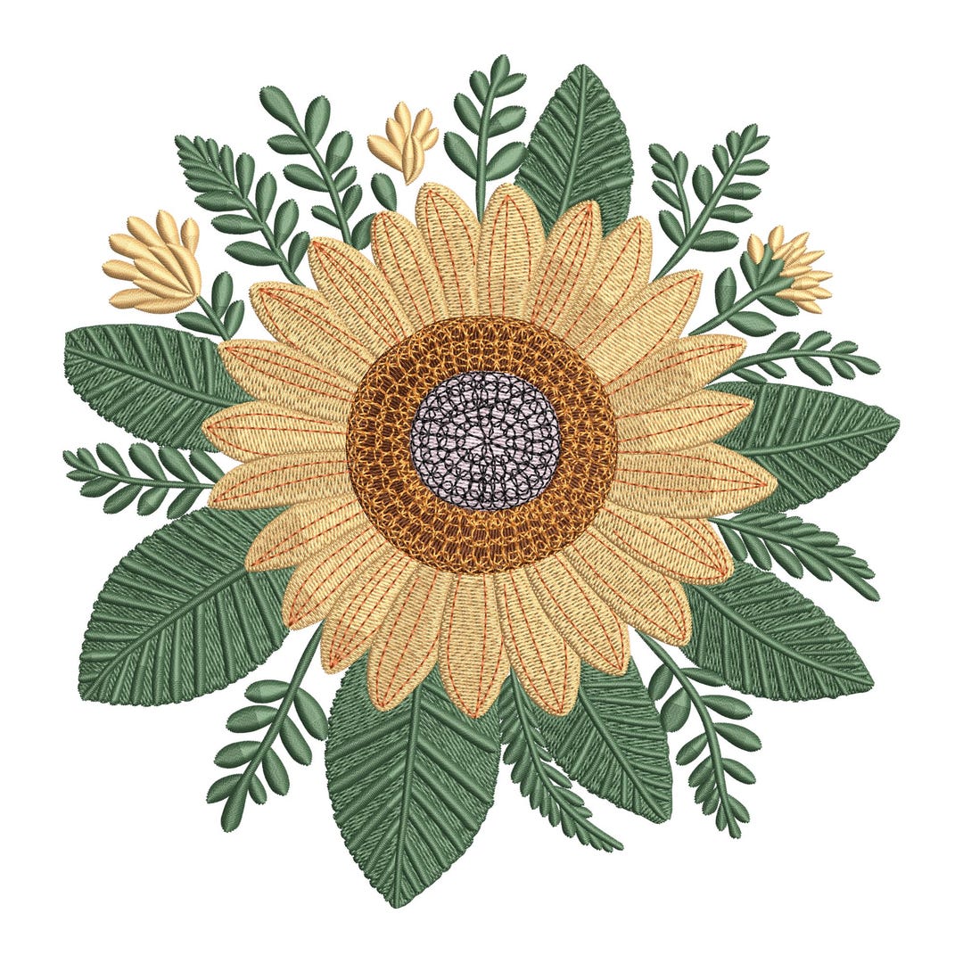 Sunflower Embroidery Design, Summer Floral Machine Embroidery File ...