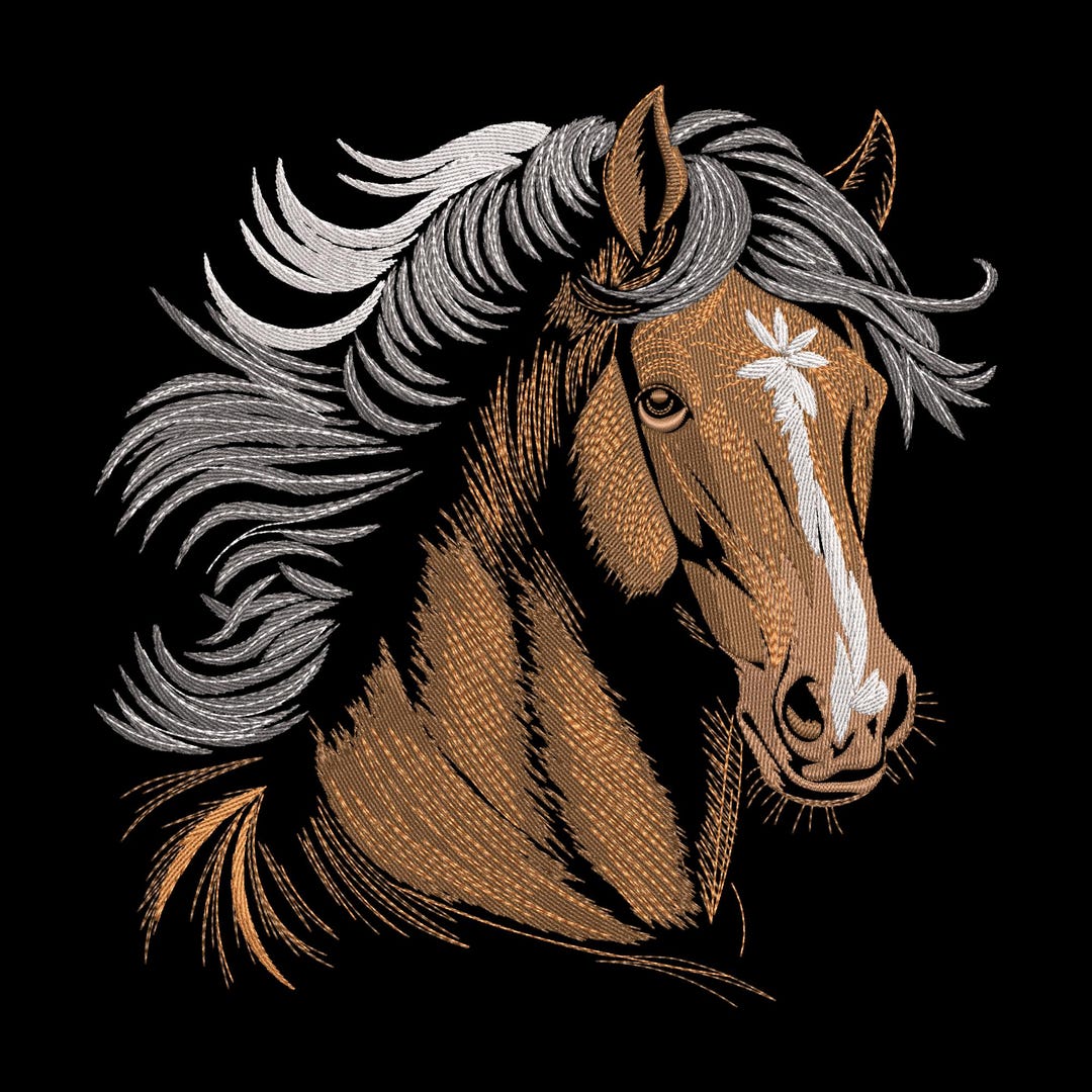 Horse Head Embroidery Design, Majestic Stallion Machine Embroidery File ...