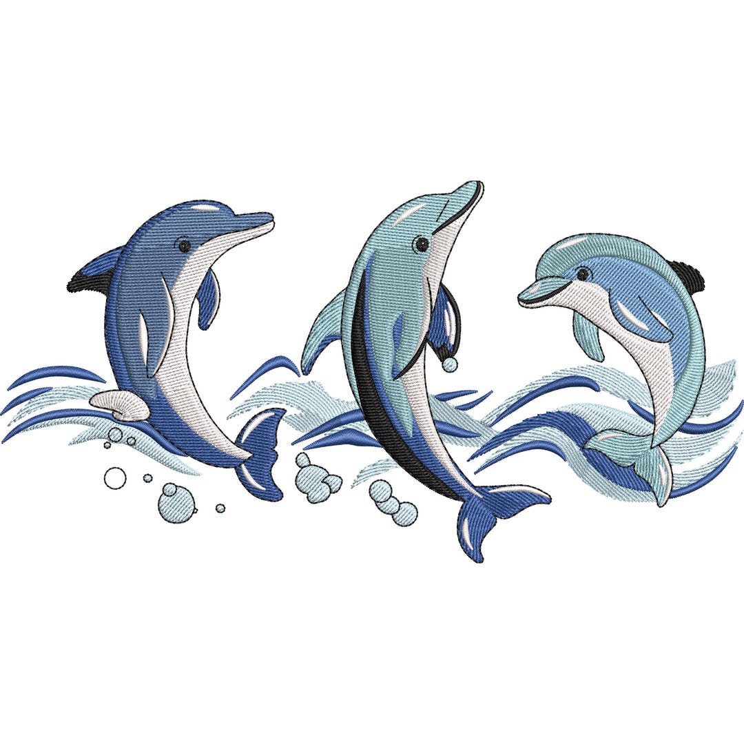 Dolphin Embroidery Design: Playful Ocean Wave Embroidery File - Etsy