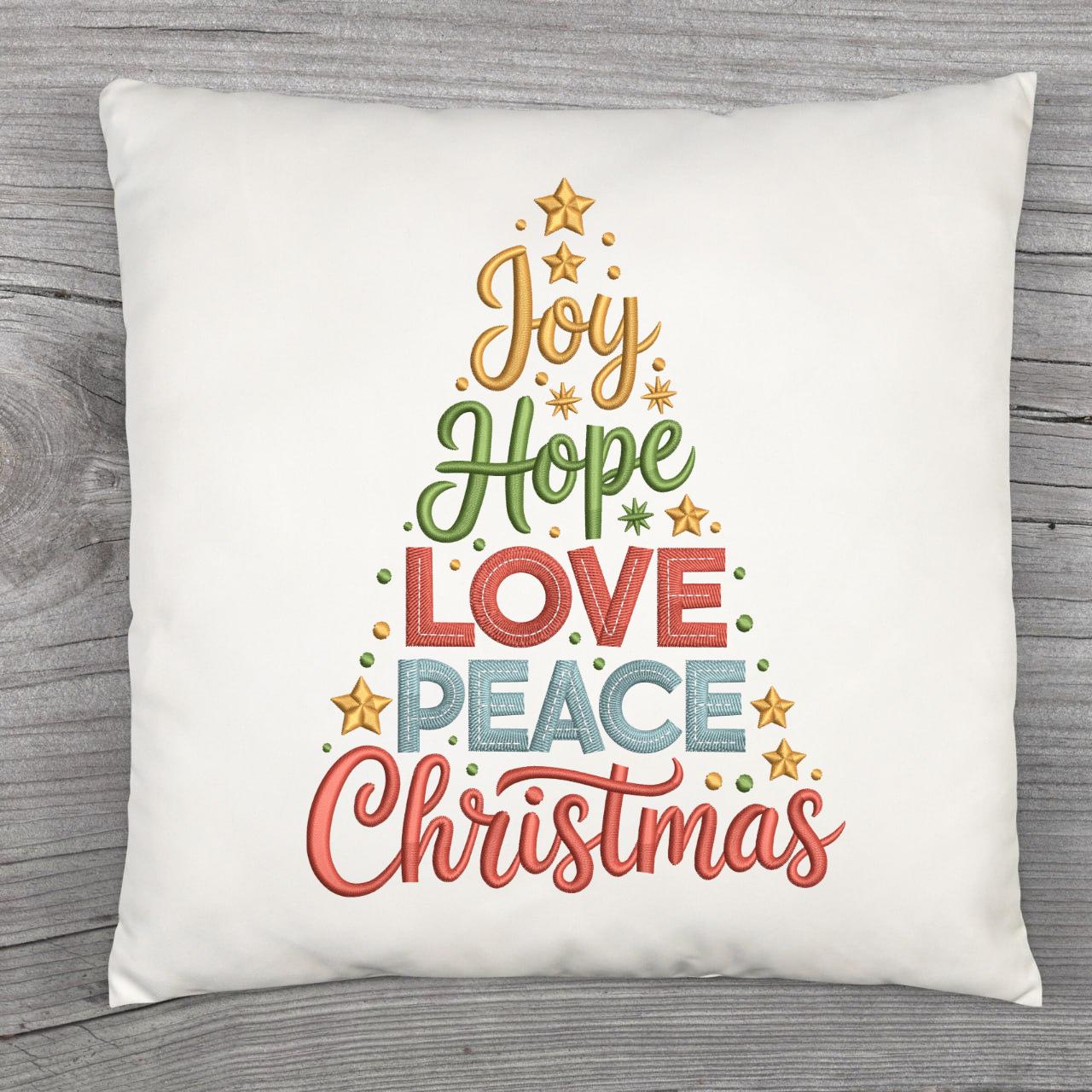 Joy Hope Love Peace Christmas Embroidery Design– Word Tree Embroidery ...