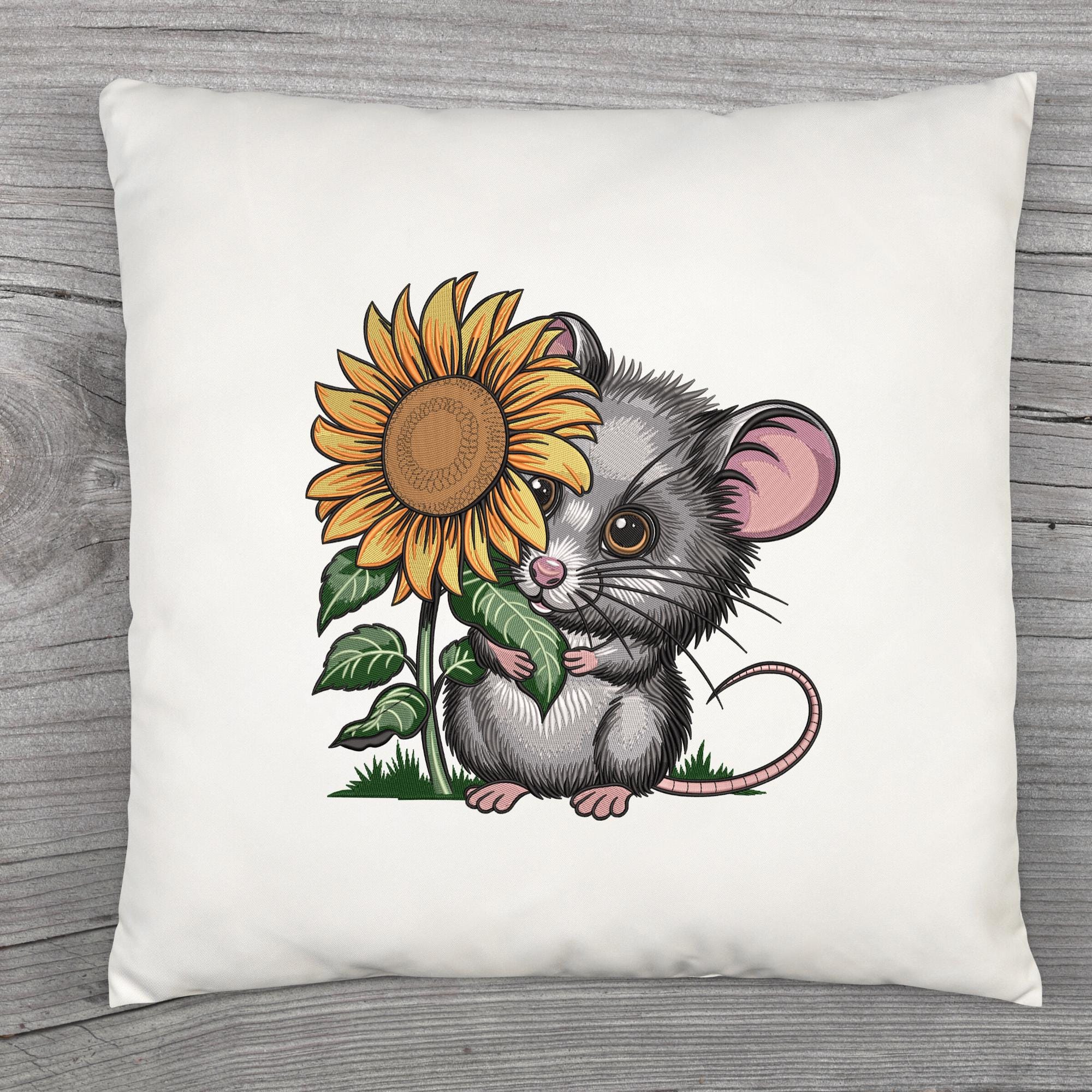 Mouse With Sunflower Embroidery Design: Whimsical Animal Embroidery ...