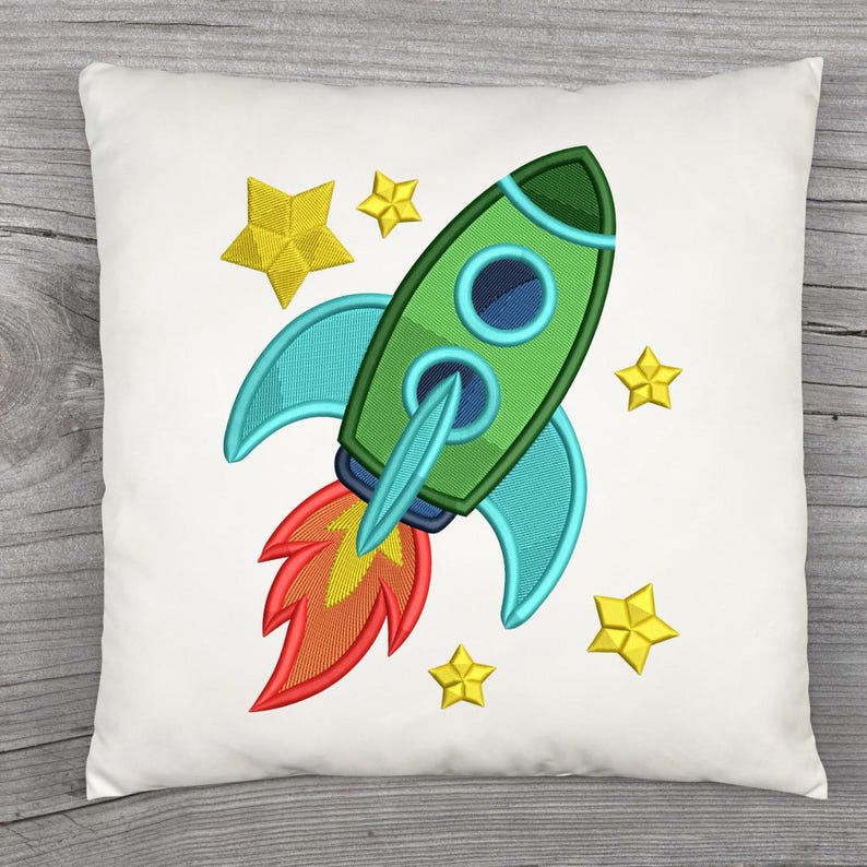 Rocket Ship & Stars Embroidery Design– Kids Space Machine Embroidery ...