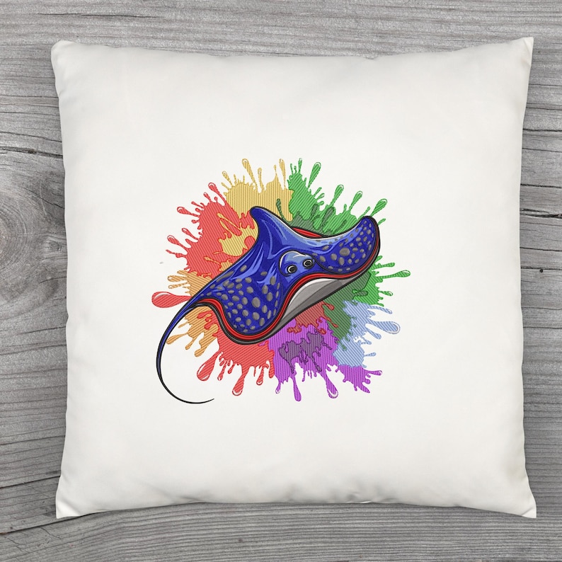 Colorful Stingray Embroidery Design: Ocean Animal Machine Embroidery ...
