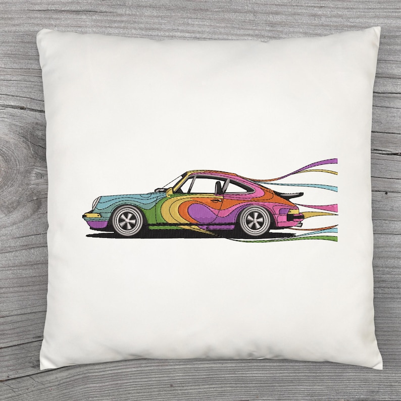 Rainbow Car Embroidery Design: Psychedelic Sports Car Pes File - Etsy
