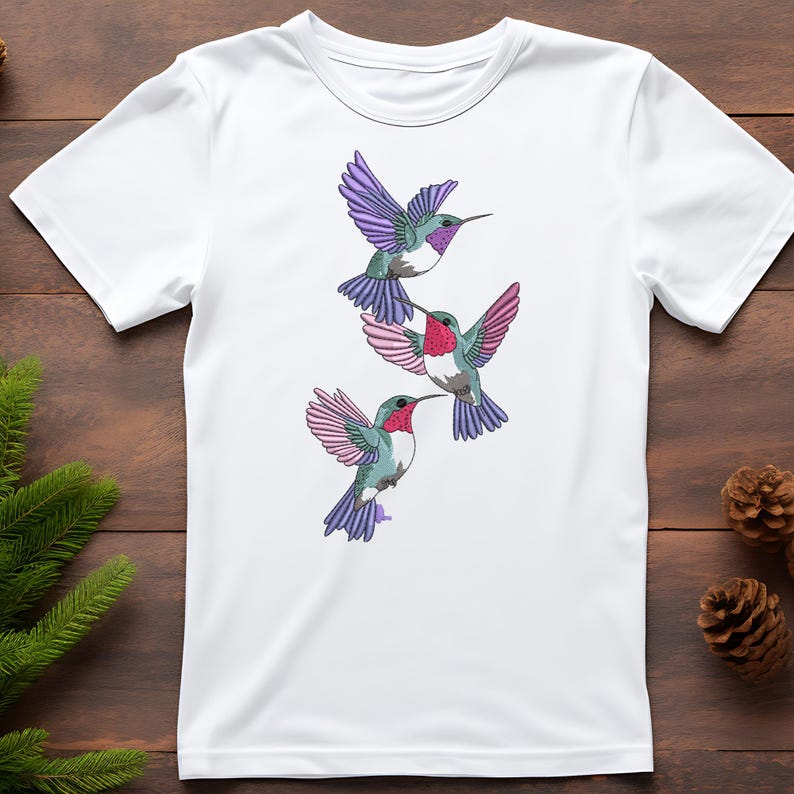 Hummingbird Trio Embroidery Design: Colorful Flying Birds (machine ...