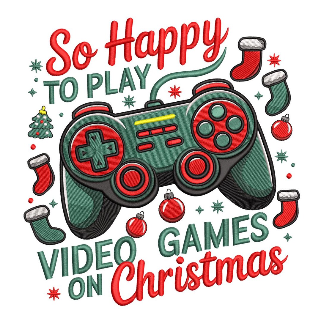 Christmas Gamer Embroidery Design – Holiday Video Game Embroidery ...