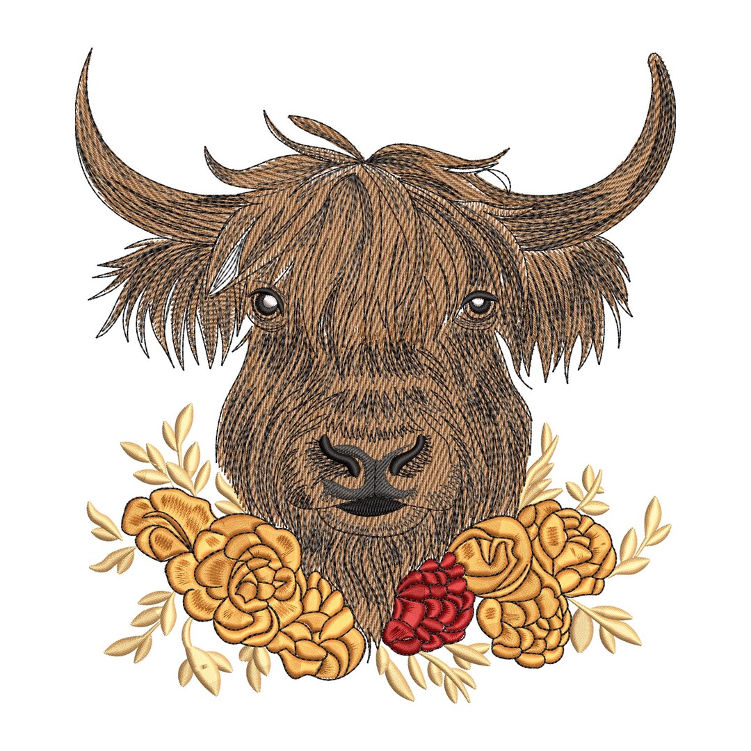 Floral Highland Cow Embroidery Design: Farm Animal Embroidery File - Etsy
