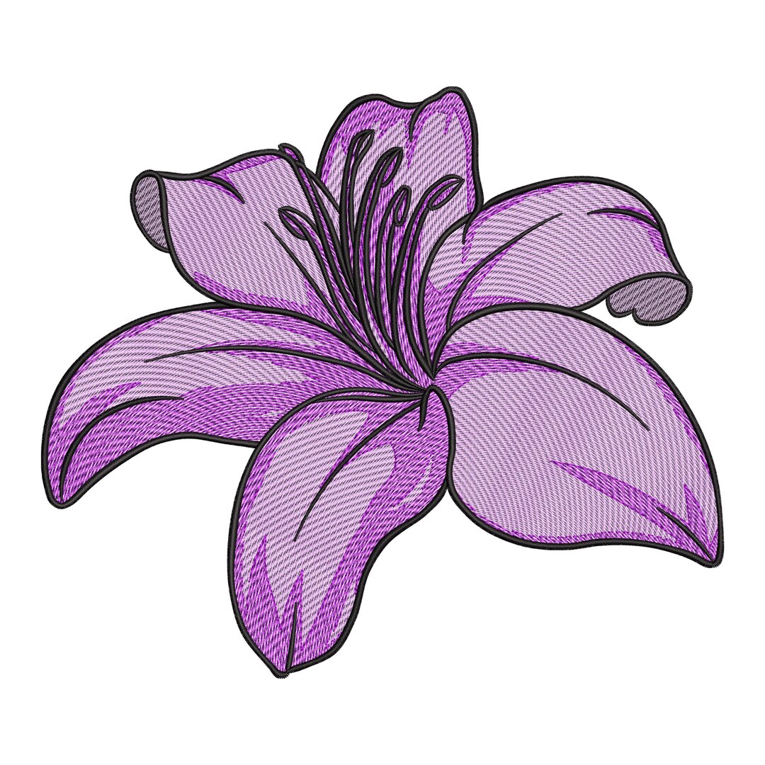 Purple Lily Embroidery Design, Elegant Flower Machine Embroidery File ...