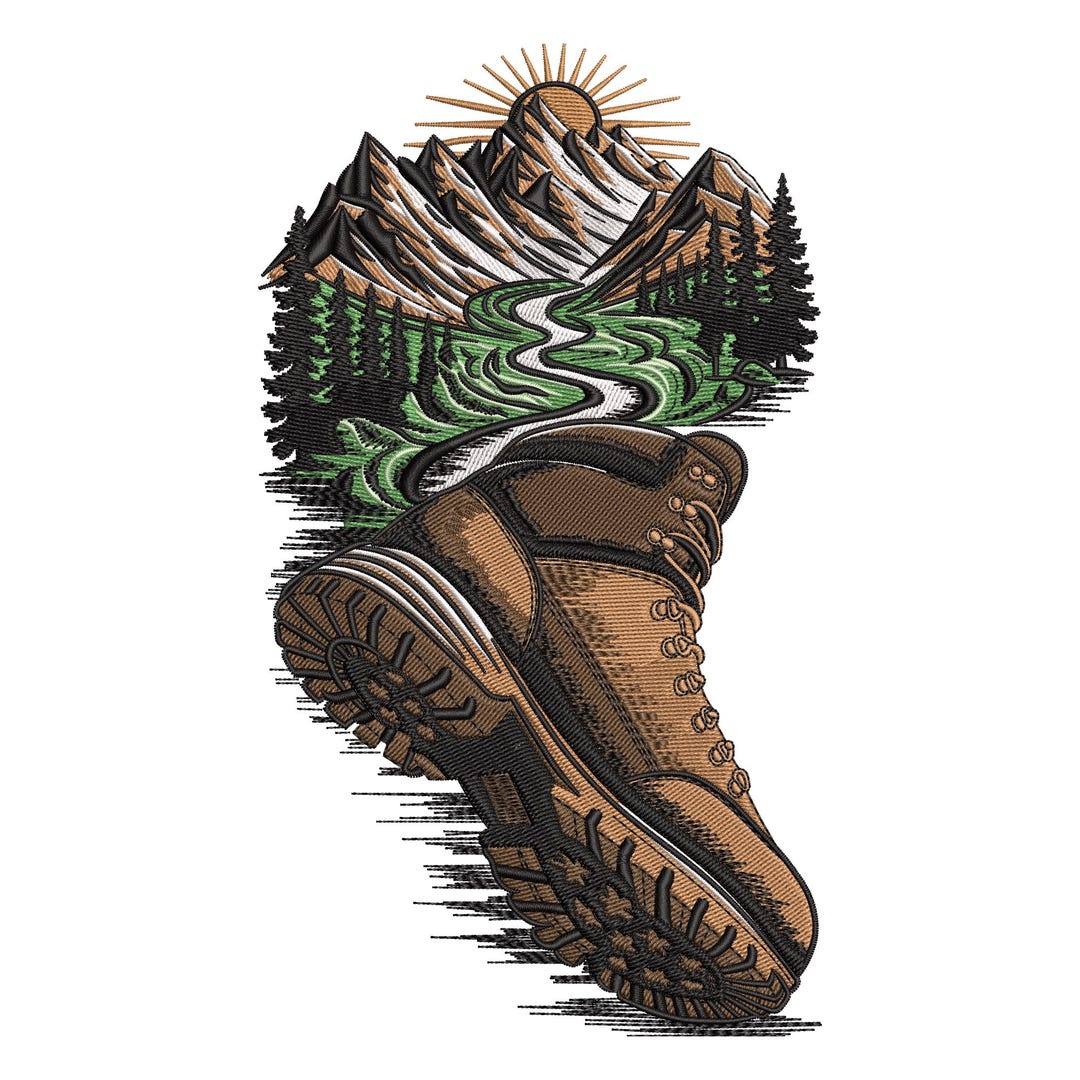 Hiking Boot Embroidery Design, Mountain Trail Outdoor Adventure Machine ...