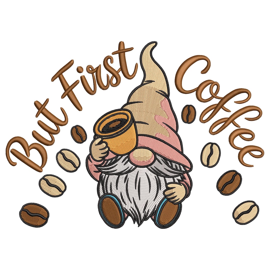 Coffee Gnome Embroidery Design: Coffee Bean Quote Pes File - Etsy