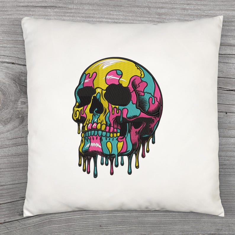 Psychedelic Skull Embroidery Design, Dripping Neon Skull Machine ...
