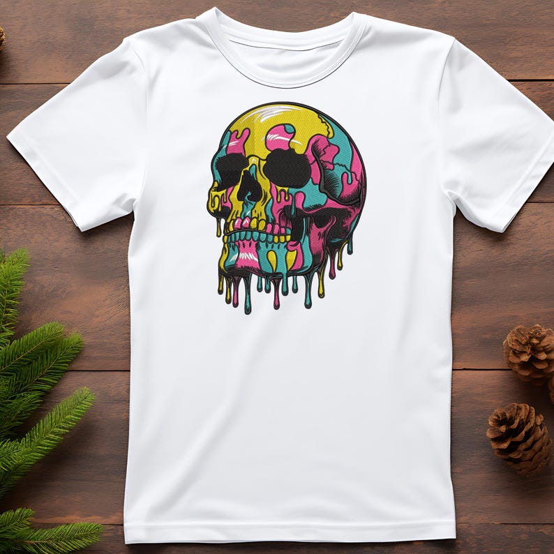Psychedelic Skull Embroidery Design, Dripping Neon Skull Machine ...