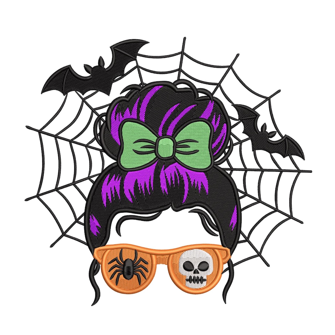 Messy Bun With Spiders and Bats Embroidery Design File - Etsy