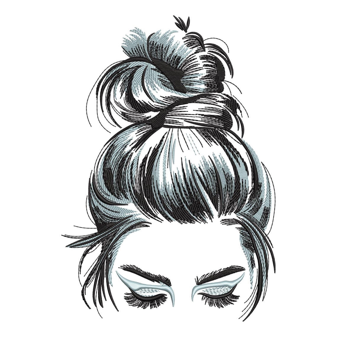 Messy Bun Girl Embroidery Design – Fashionable Woman Face With Lashes ...