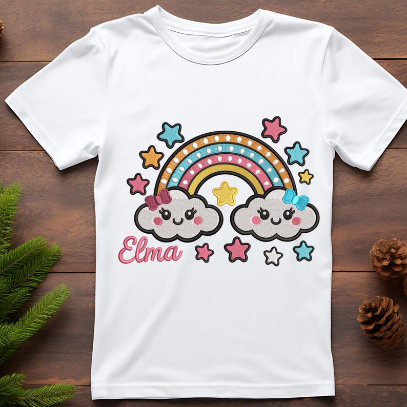 Personalized Rainbow & Stars Embroidery Design File - Etsy