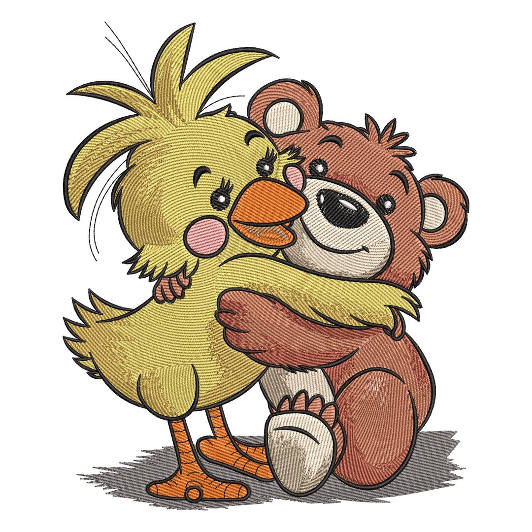 Bear and Chick Hug Embroidery Design: Friendship Embroidery File - Etsy