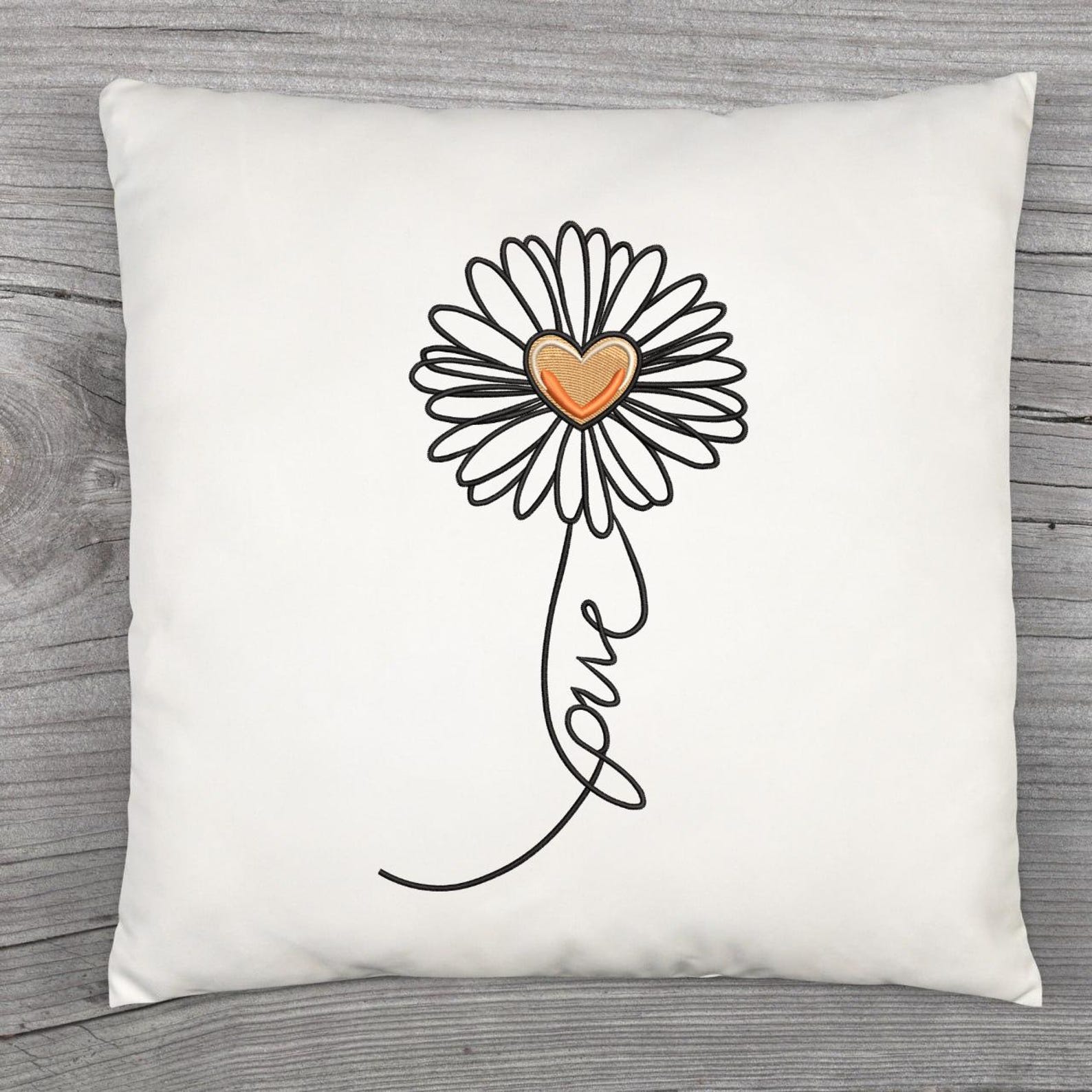 Daisy Heart “love” Sketch L Embroidery Design– Modern Floral Embroidery ...