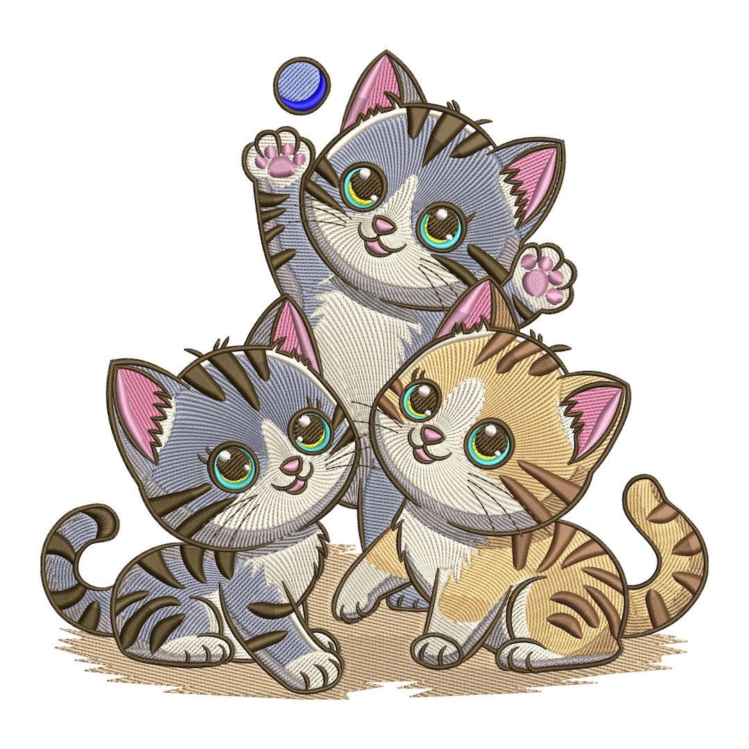 Cute Kittens Embroidery Design, Playful Cartoon Cats Machine Embroidery ...
