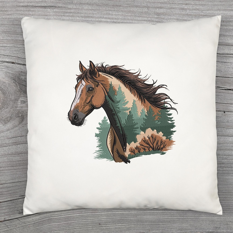 Wild Horse Embroidery Design, Forest Landscape Machine Embroidery File ...