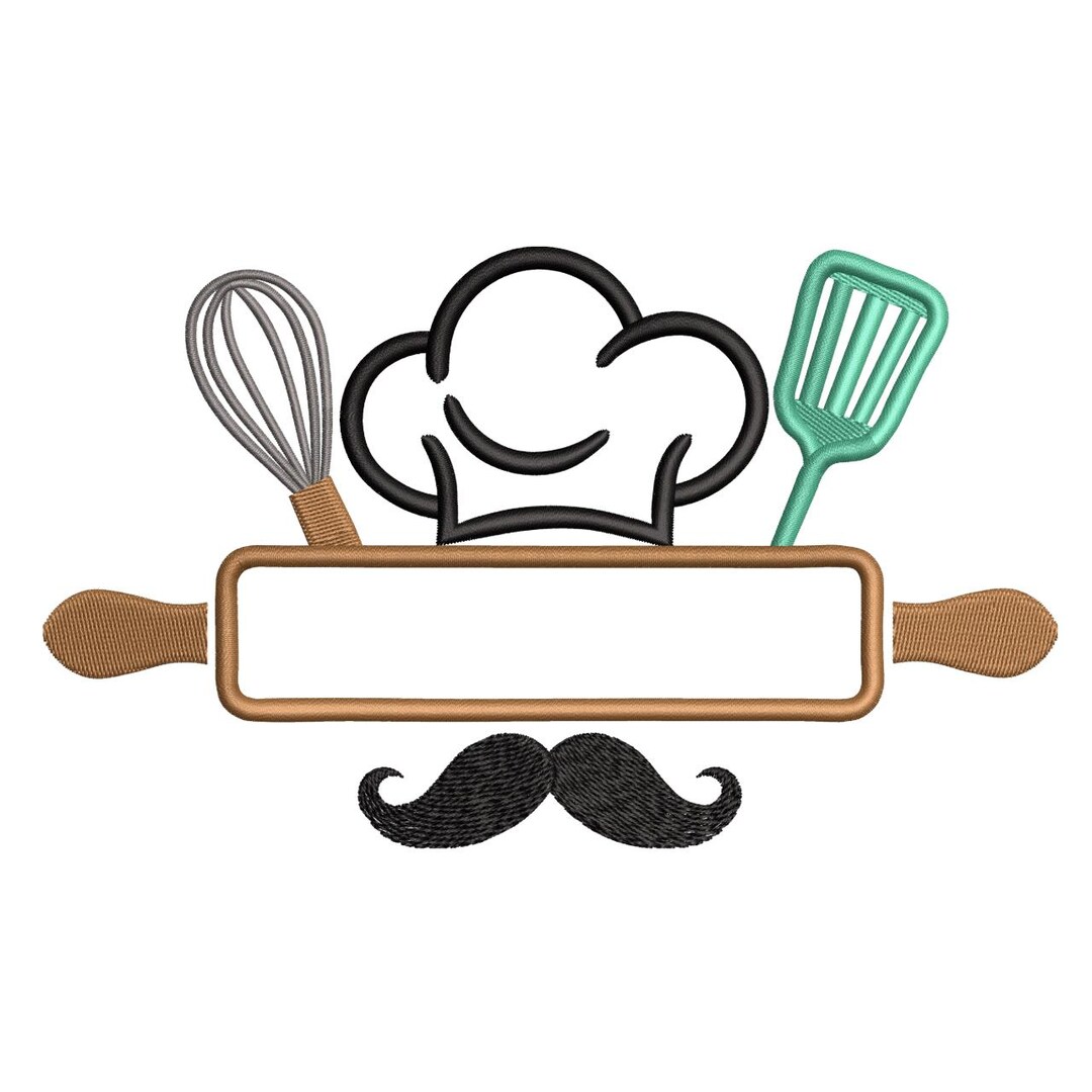 Chef Mustache Frame Embroidery Design– Kitchen Embroidery Design File ...