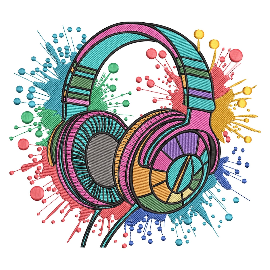 Colourful Headphones Embroidery Design, Music Lover Machine Embroidery ...