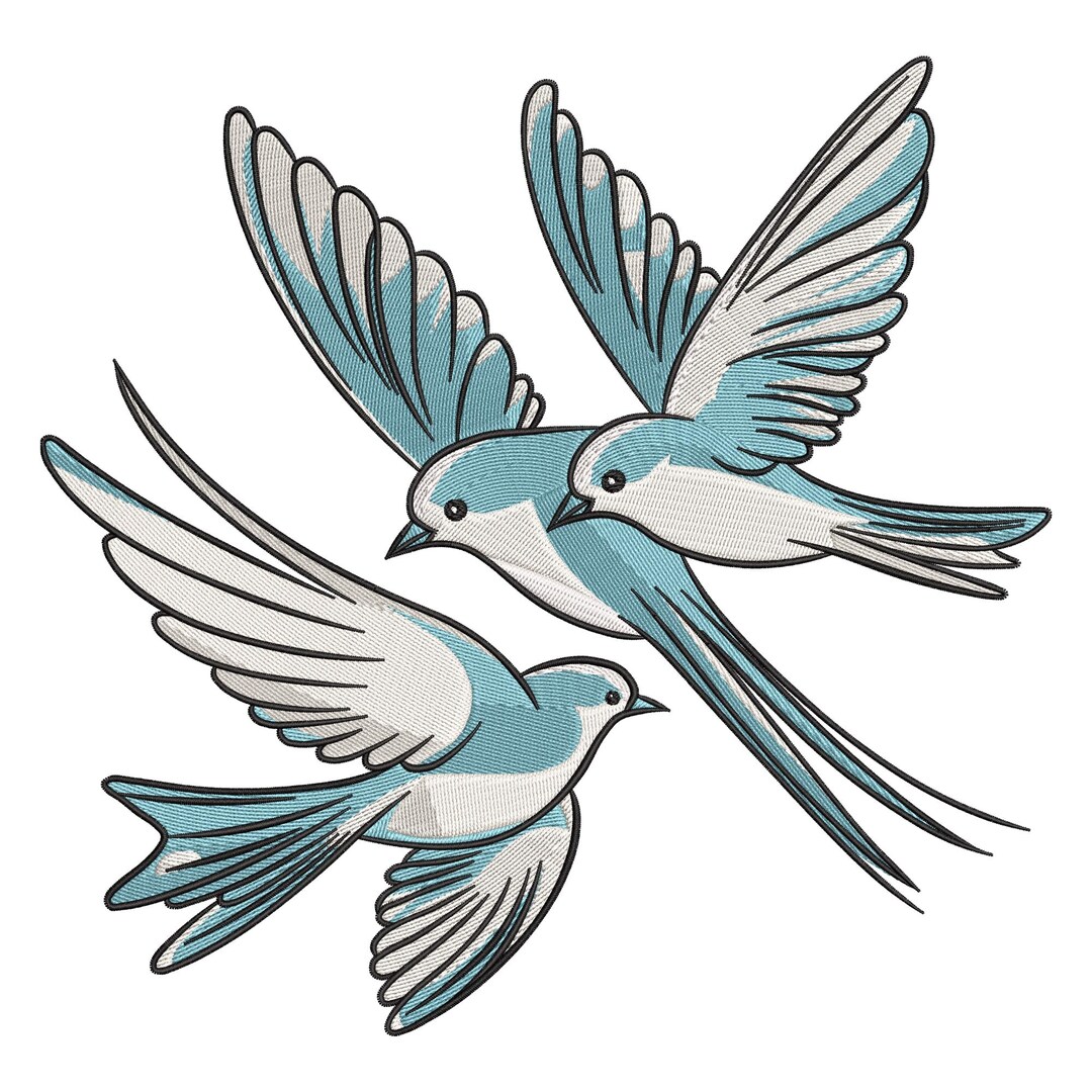 Flying Birds Embroidery Design, Blue Swallows Machine Embroidery File ...