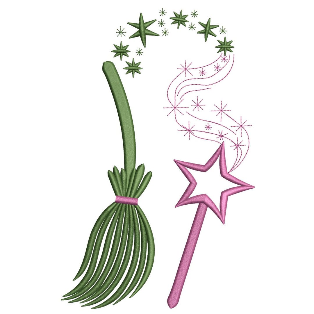 Enchanted Broom & Star Wand Embroidery Design– Fantasy Embroidery ...
